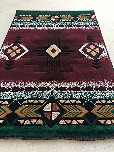 Southwest Native American Area Rug Carpet Burgundy Red Green (24 Inch X 40 Inch Mat)