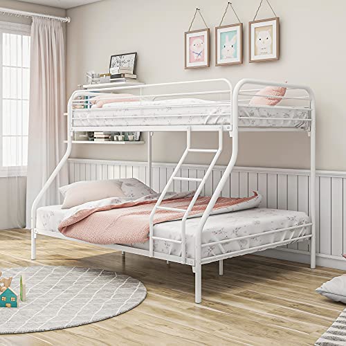 EMKK Twin Over Full Metal Bunk Bed with Ladder & Safety Guard Rails,Low Bunkbeds w/Sturdy Steel Slat Support, for Kids Teens Adults,Space Saving, No Box Spring Need
