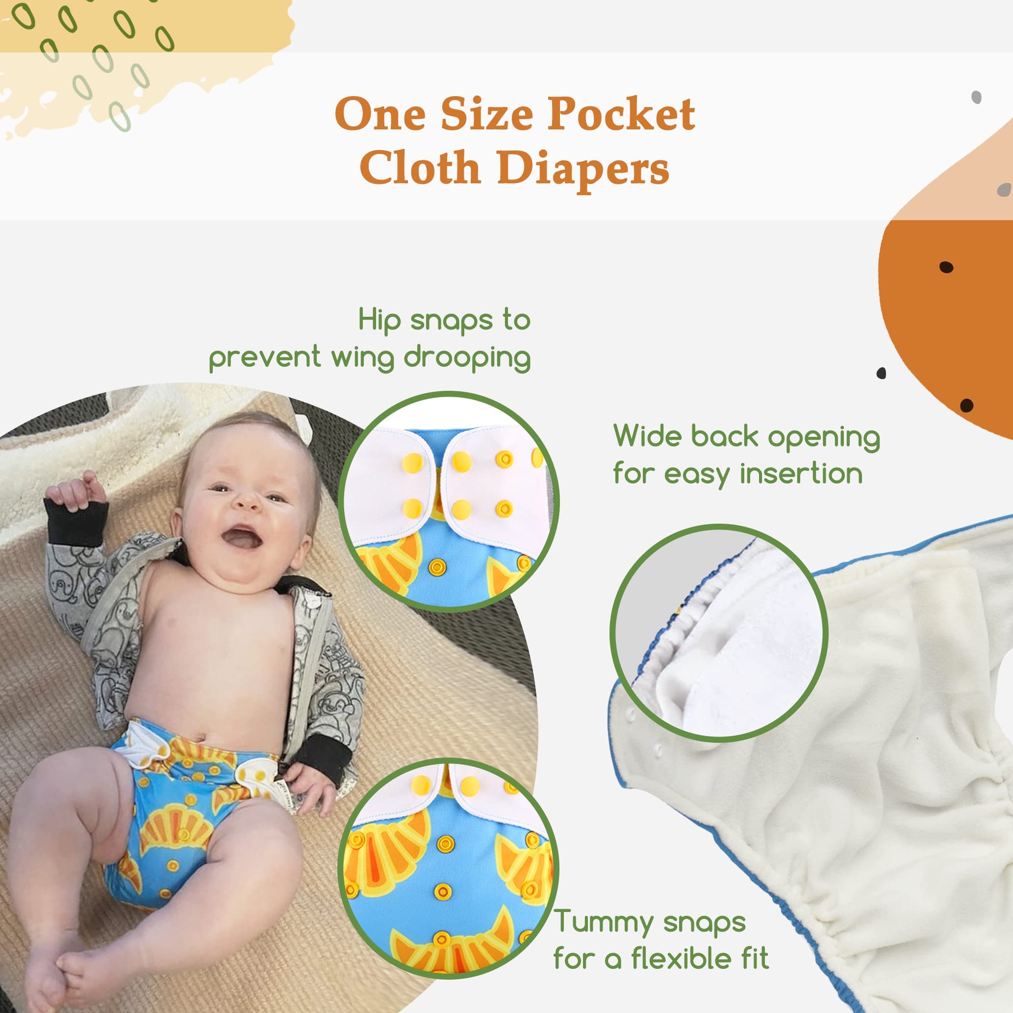 KaWaii Baby 18 One Size Cloth Diaper Shells, Adjustable Washable Reusable Waterproof Pocket Diaper Shells use with One Size Cloth Diapers 8-36 lbs