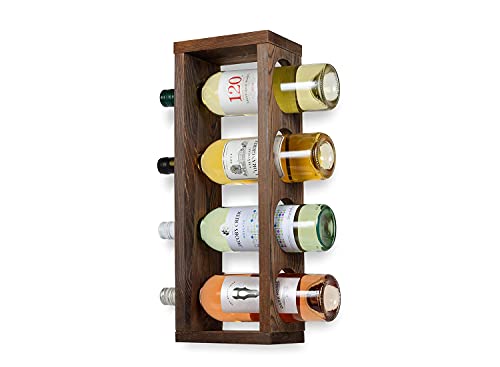 Rustic State Sonoma Wall Mounted Wood Vertical Wine Rack Holder Storage Shelf Organizer for 4 Bottles - Home, Kitchen, Dining Room Bar Décor - Walnut