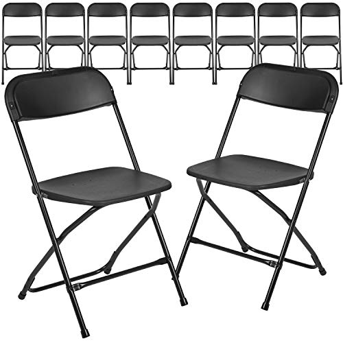 EMMA + OLIVER Set of 10 Black Stackable Folding Plastic Chairs - 650 LB Weight Capacity