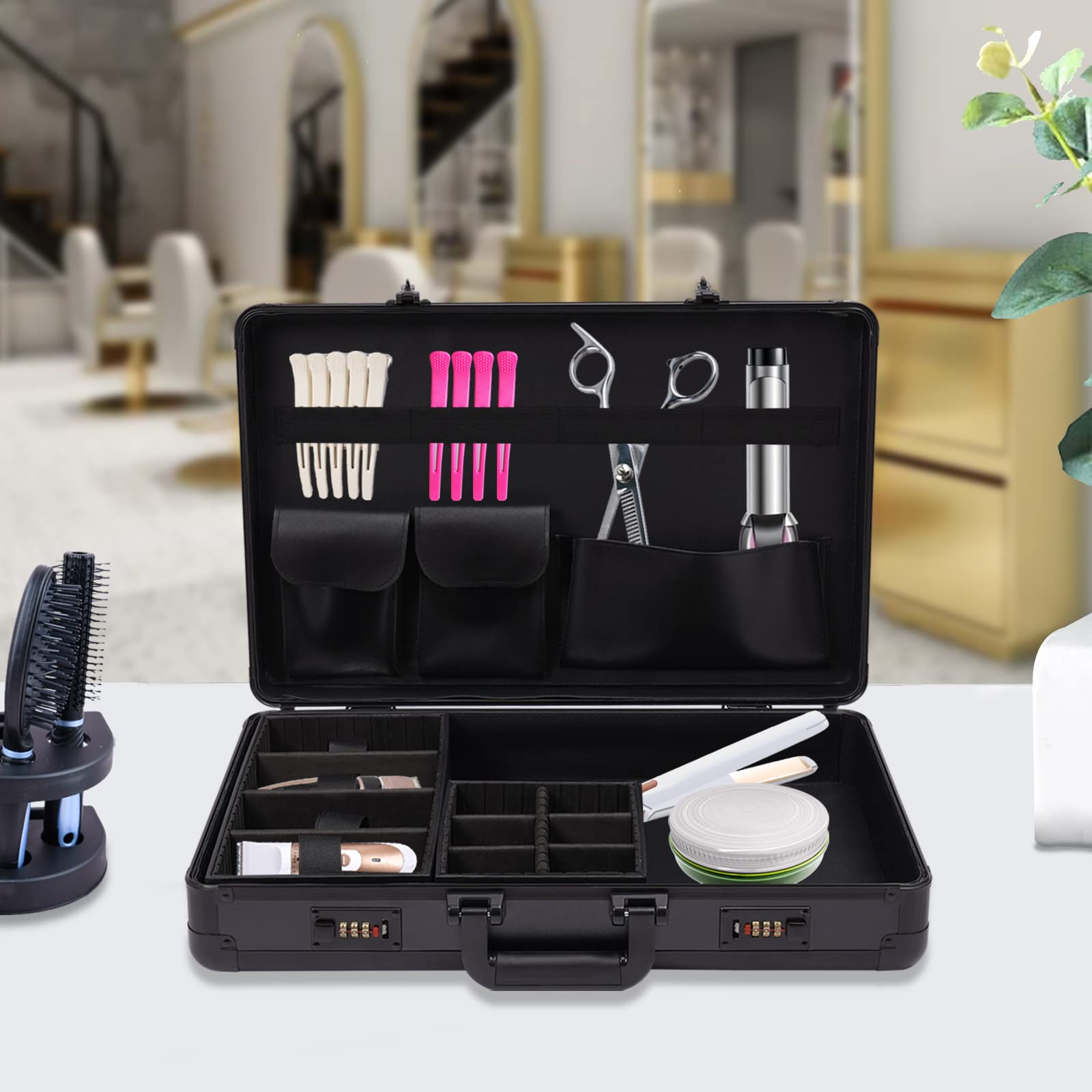 Barber Carrying Case,Professional Stylist Tool Carry Case,Salon Hair Cutting Grooming Kit Storage Organizer with Handle and Secure Numlock for Clippers, Scissors, Barber Supplies