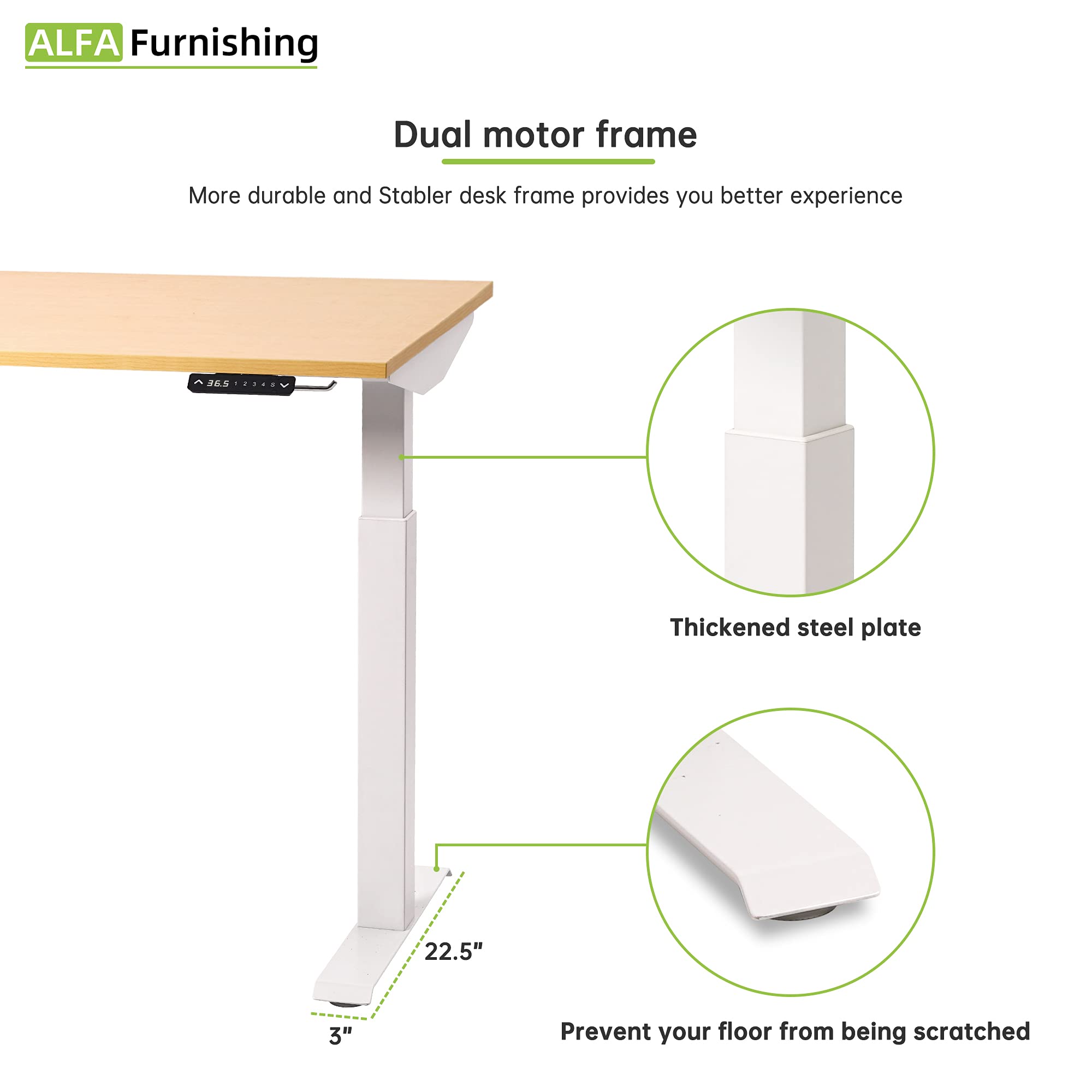 ALFA FURNISHING Advanced 48x30 Inches Standing Desk for Home Office, Dual Motor Electric Adjustable Height Desk, Sit Stand Desk with 4 Pre-Set Memory (48x30, Maple Top + White Frame Dual Motor)