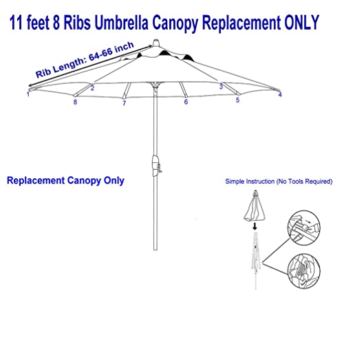Bayside21 11ft Patio Umbrella Replacement Canopy Market Umbrella Top Outdoor Umbrella Canopy with 8 Ribs,Vented Canopy, Heat Transfer Print Polyester Fabric,Faded Resistant and Sun Protection UPF 50+(Black White Stripe