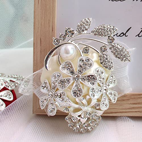 WANLIAN Wrist Corsage Peal Diamond Boutonniere for Bride Bridesmaid Prom Wedding Ceremony Anniversary 1 Pieces (Ivory)