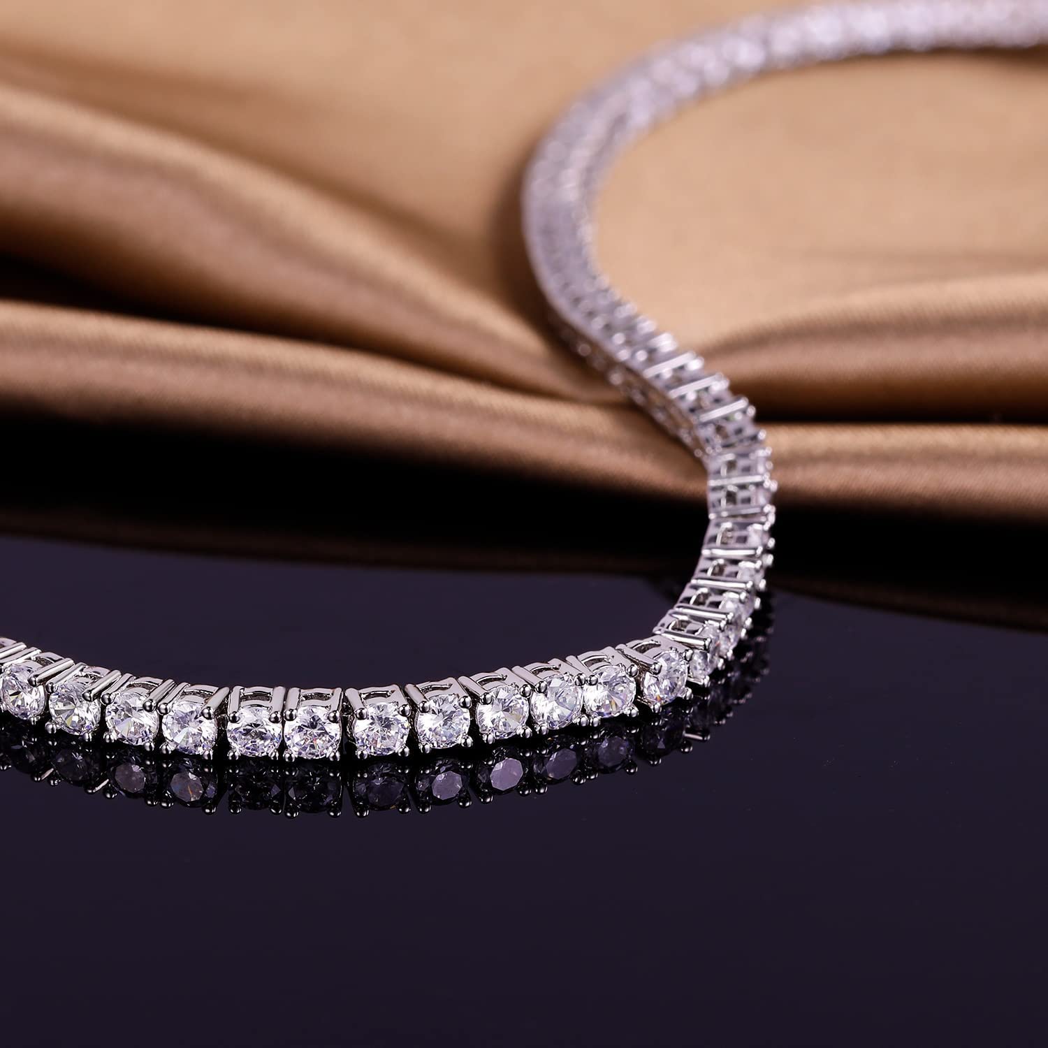 Gemsme 18K White Gold Plated 3.0mm Cubic Zirconia Classic Tennis Bracelet 7.0 Inch
