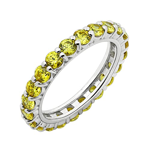 Amazon Essentials Platinum Plated Sterling Silver Infinite Elements Cubic Zirconia All-Around Golden Yellow Eternity Ring, Size 9, (previously Amazon Collection)