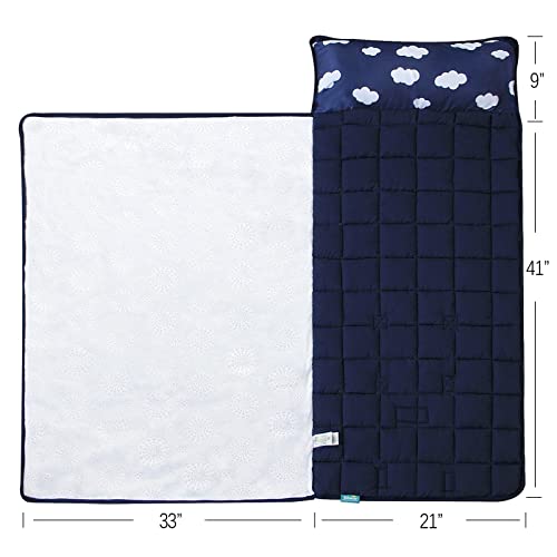 Nap Mats for Preschool Daycare Quilted Portable & Skin-Friendly Toddler Nap Mat Roll up Tavel Sleeping Bag for Kids with Removable Pillow Machine Washable