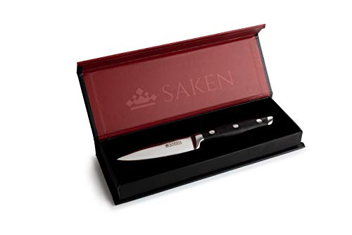 Saken Paring Knife 3.5 Inch Kitchen Utility Knife High Carbon Steel with Wooden Handle in Dark Wood Finish - Multipurpose Kitchen Knife for Mincing, Slicing, Chopping, and General Cutting Work