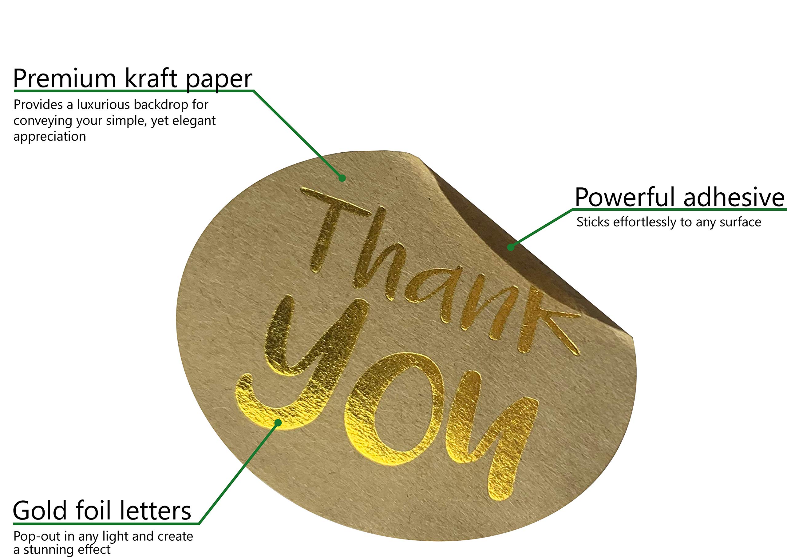 Ada’s Pen & Paper - 1.5” Round Thank You Stickers Roll - 500 Count | Custom Design Gold Foil Letters | Kraft Paper | Small Business | Decorative | Craft Labels | Cute | Wedding | Envelope Stamp