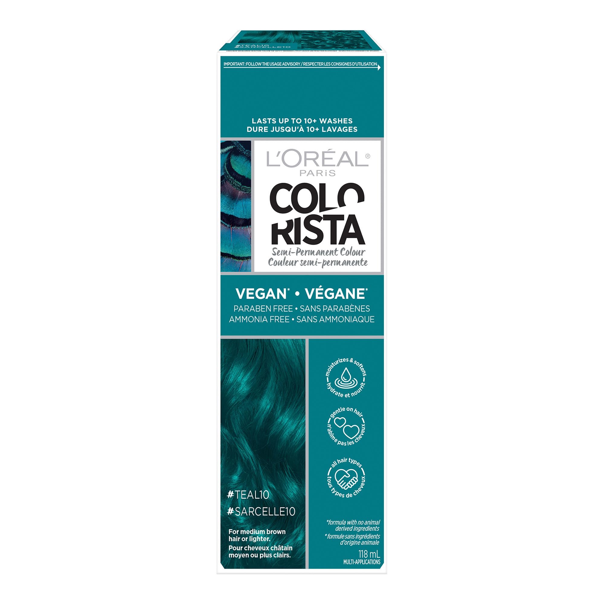 L’Oréal Paris Colorista Semi Permanent Hair Color for Brunettes, Color Depositing Hair Mask Formula, Teal