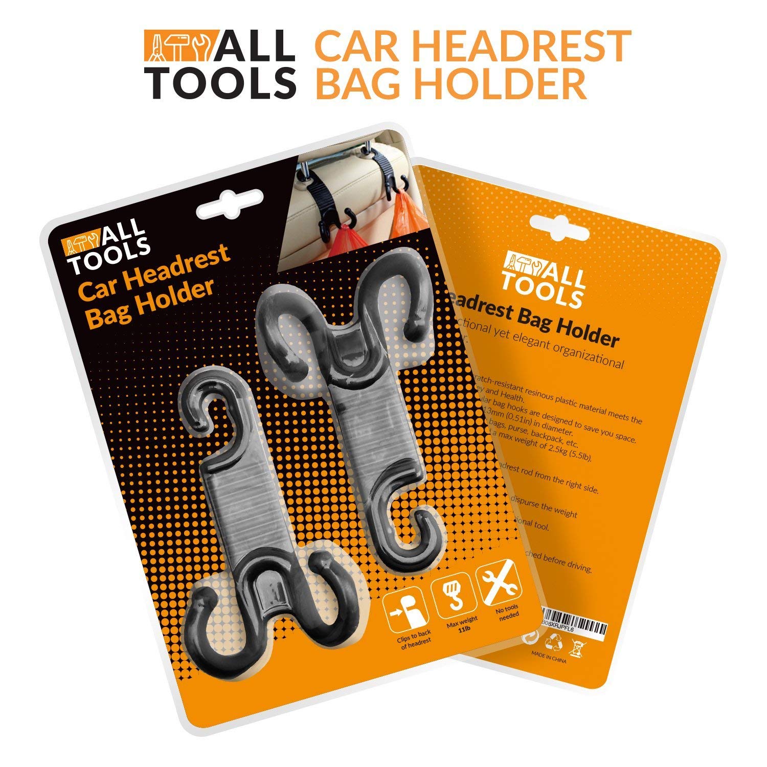 ALLTOOLS Car SUV Seat Headrest Hooks Back Hanger Holder Hang Purse Grocery Bag Handbag Cloth Coat Universal Vehicle Storage Organizer Gadget Car Accessories for Mom Women Men