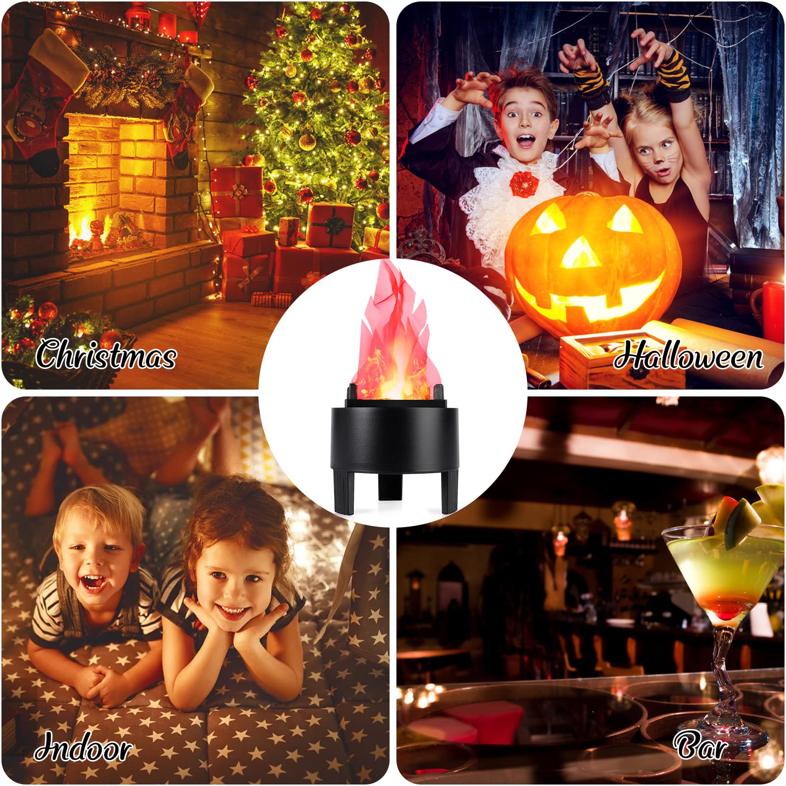 Electronic LED Fake Fire Flame Simulated Flame Effect Light No Heat Base Support Halloween Artificial Flame 3D Campfire Centerpiece for Christmas, Festival Night Clubs (3D Triangle Flame)