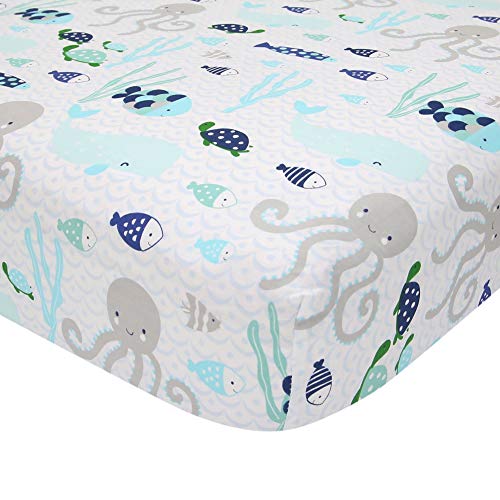 Lambs & Ivy Oceania 6-Piece Baby Crib Bedding Set - Blue Ocean, Nautical, Aquatic, Whale, Octopus Theme