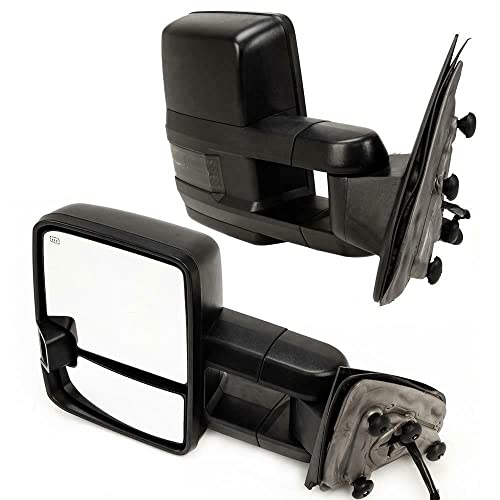Towing Mirrors Compatible With 14-17 Chevrolet Silverado GMC Sierra 1500 15 16 Silverado Sierra 2500 HD 3500 HD Manual Telescoping Rear View Mirrors with Power Heated LED Turn Signals Side Mirror