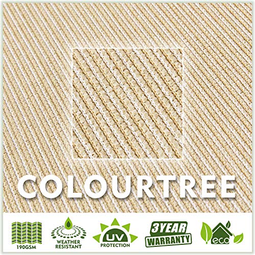 Colourtree 12' x 20' Beige Sun Shade Sail Rectangle Canopy Fabric Cloth Screen, Water Permeable & UV Resistant, Heavy Duty, Carport Patio Outdoor - (We Customize Size)