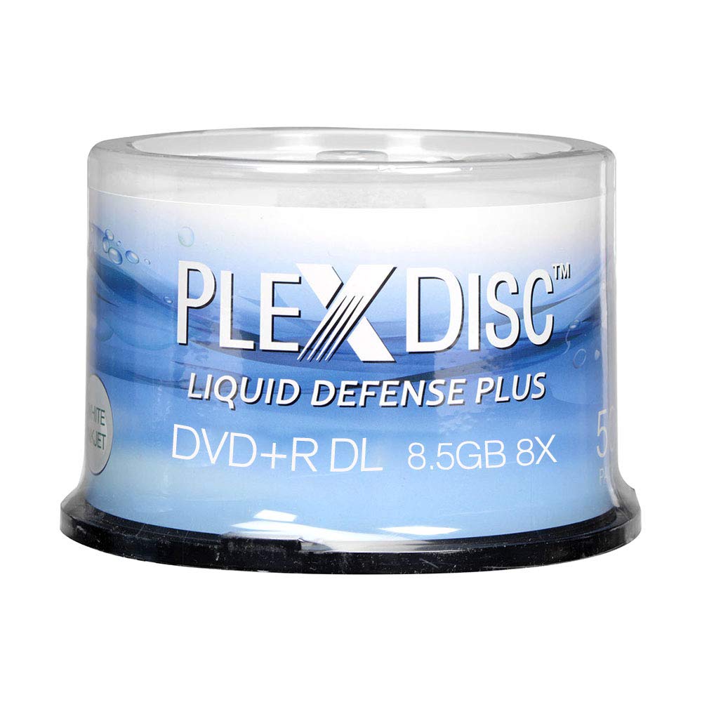 PlexDisc Water Resistant Glossy White Inkjet Printable DVD+R DL 8X 8.7GB, 50 Disc Spindle (Model: 608-C04)
