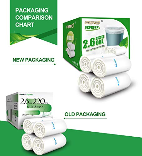 Clear Small Trash Bags FORID 2.6 Gallon Garbage Bags Wastebasket Bin Liners 220 Count Plastic Trash Bags for Bathroom Bedroom Office Garbage Can 10 Liters - Durable & Thick Trash Bag