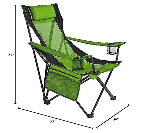 Kijaro Sling Folding Camping Chair - Enjoy the Outdoors in this Outdoor Chair with a Built-in Cup Holders and Side Organizer - Includes a Detachable Pillow - Ireland Green