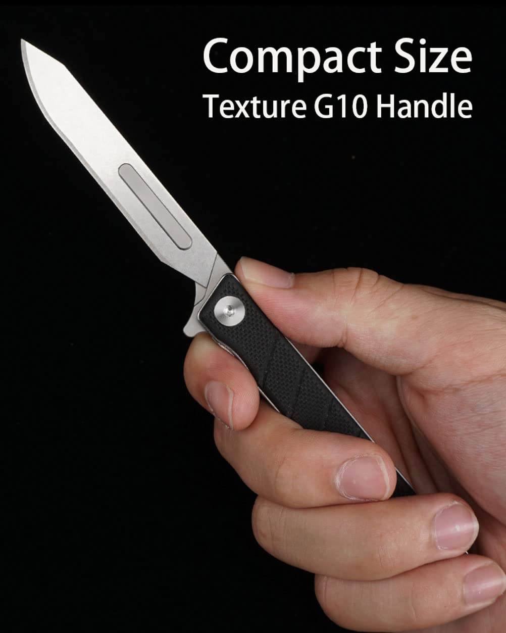 ainhue A35 Small Flipper Folding Pocket Scalpel Knife with 5pcs #60 Replaceable Blade, Black Texture G10 Handle with Liner Lock Pocket Clip, Utility Compact EDC Knives