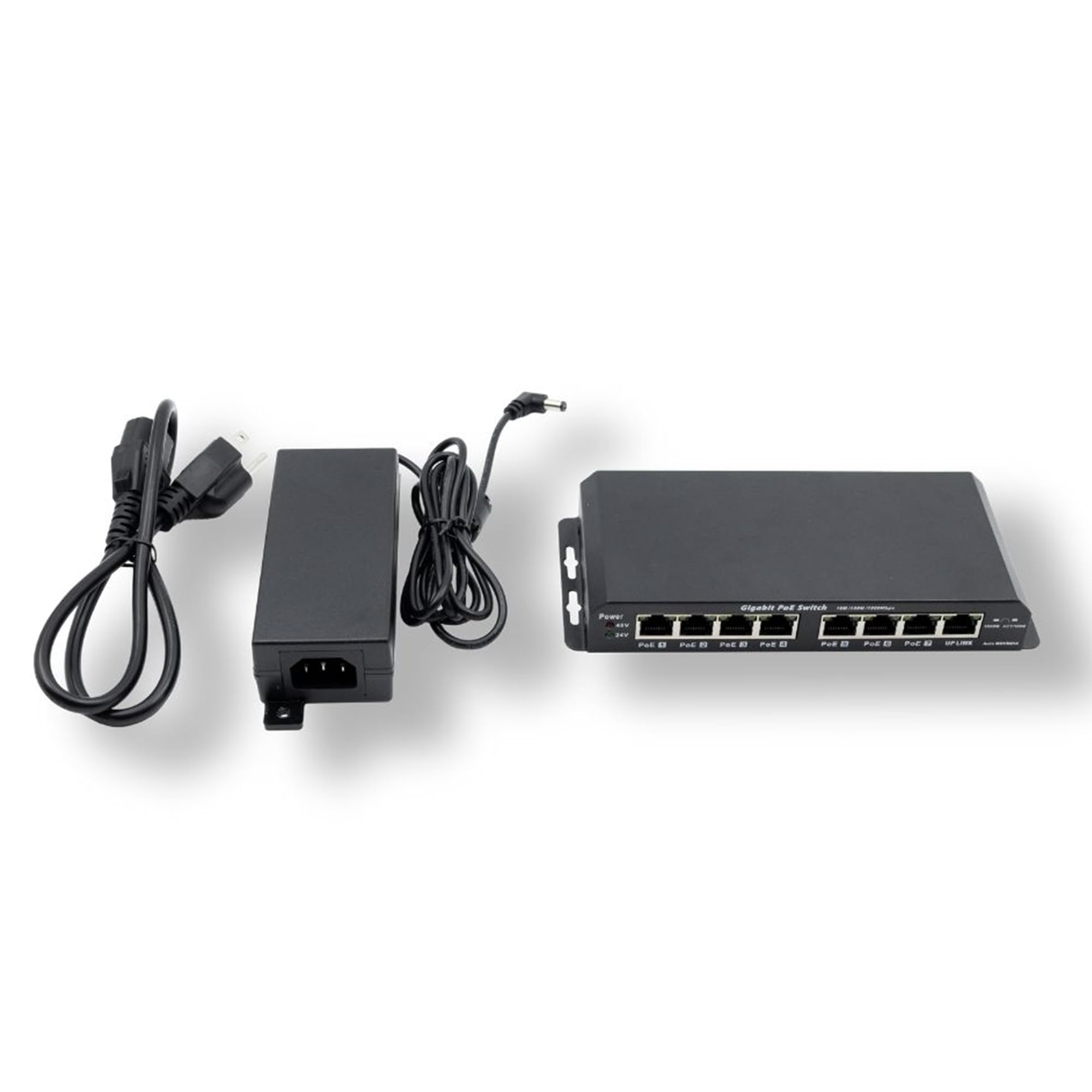 PoE Texas 8 Port Passive PoE Switch - 24v Passive Unmanaged Network Gigabit PoE Switch w/ 1 Uplink Port, Power 7 Devices, Includes 24 Volt 60 Watt Power Supply, for Ubiquiti & Mikrotik Devices