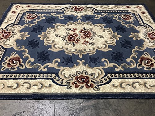 Traditional Aubusson Persian Area Rug Light Blue with Red Design 507 (5 Feet 3 Inch X 7 Feet 2 Inch)