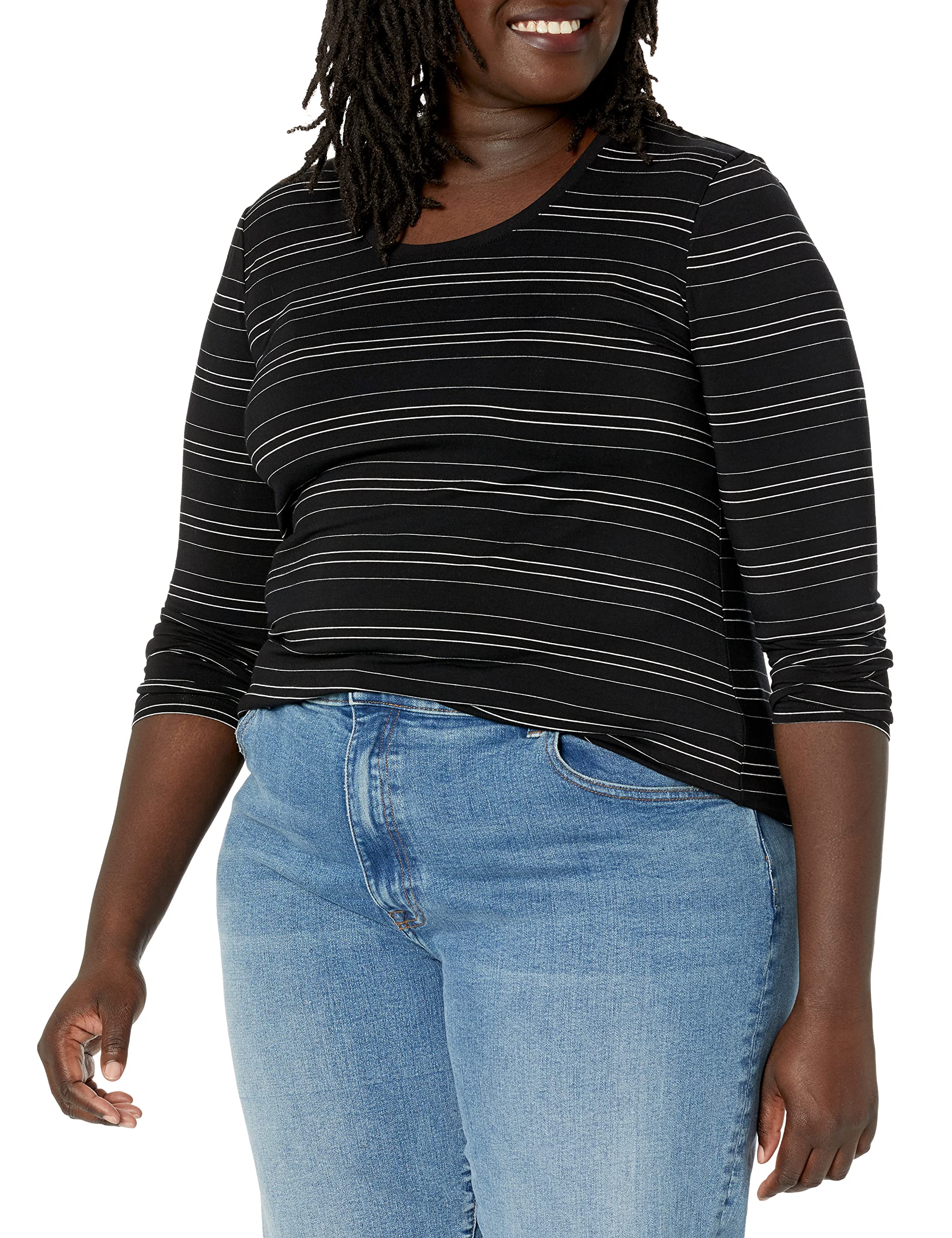 Amazon Essentials Women's Jersey Relaxed-Fit Long-Sleeve Scoopneck Swing Tunic (Previously Daily Ritual), Black, Medium