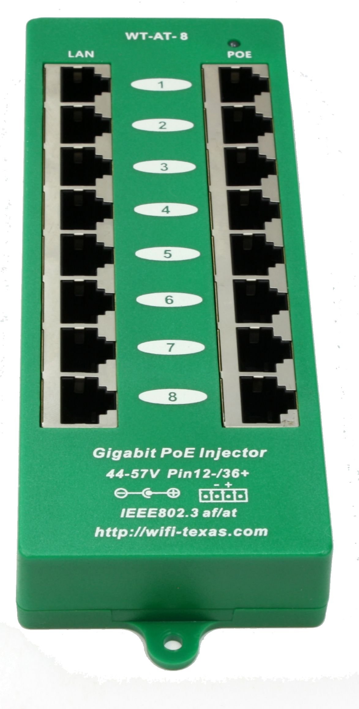 PoE Texas AT-8-48v60w | 8 Port Gigabit 802.3af Power Over Ethernet Injector | with 48 Volt 60 Watt Power Supply