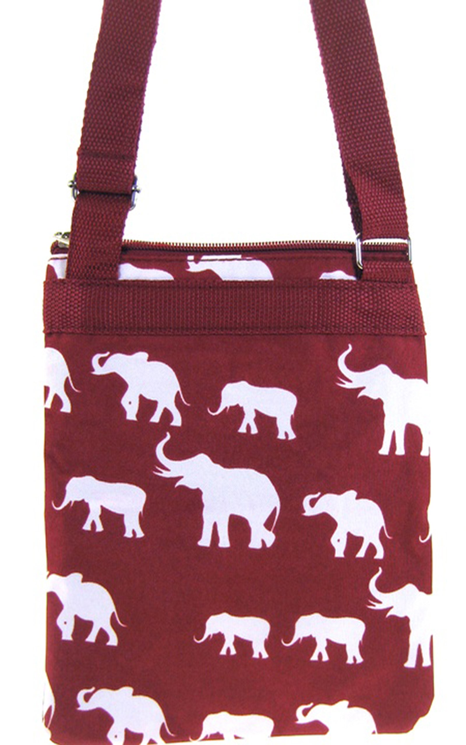Elephant Print Cross Body Purse Messenger Bag Burgundy Alabama Roll Tide Bama