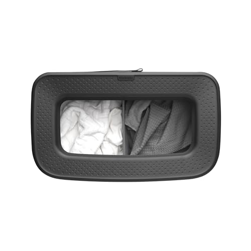 Brabantia Bo Laundry Hamper Hi (Matt Black) 2 Compartment Removable Laundry Bag 2 x 12 Gal, Ventilated Stylish Dirty Clothes Holder, Flat Back, Off-the Ground, Anti-Rust Materials for Bathroom Use