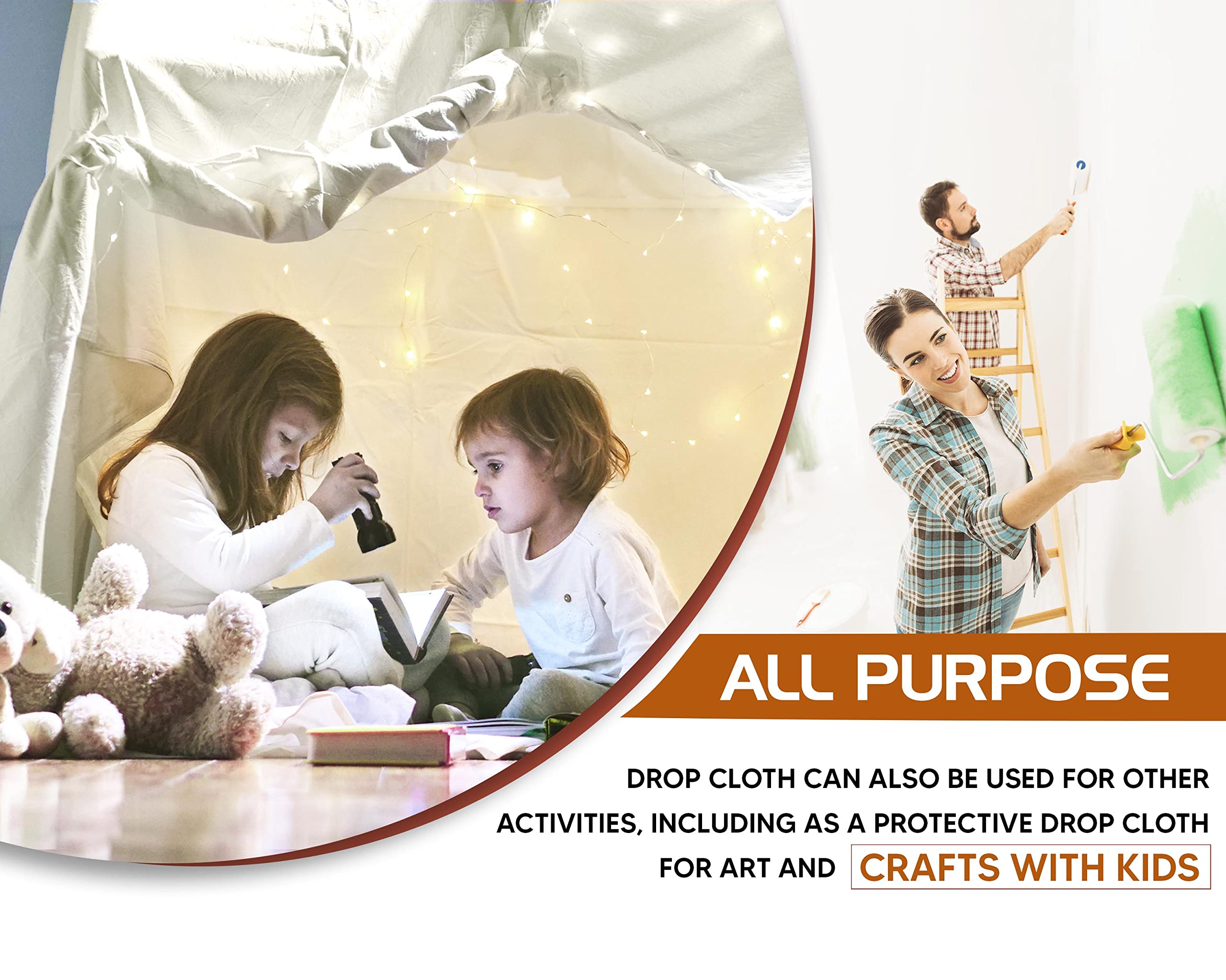 Utopia Drop Cloth for Painting (9x12 ft, 1 Pack) Washable and Reusable Canvas Fabric for Furniture & Floor Protection Highly Absorbent Paint Cover - Duck Dropcloth for Outdoor and Indoor Use