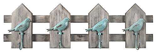 MCS 45889 Birds on a Fence Wall Hooks in Turquoise, 24 inches