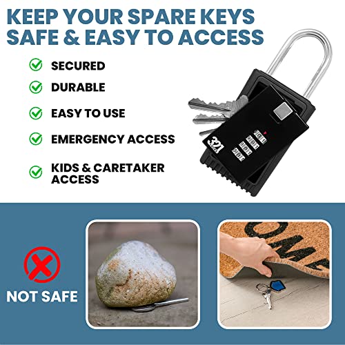 Key Lock Box LB-003 - Hide a Key Outside for Your House - Realtor, Spare Key, Contractor, Rental, Key Storage - Lockbox Combination Shackle Fence Mount, Door Knob Mount (1 Pack) (1)