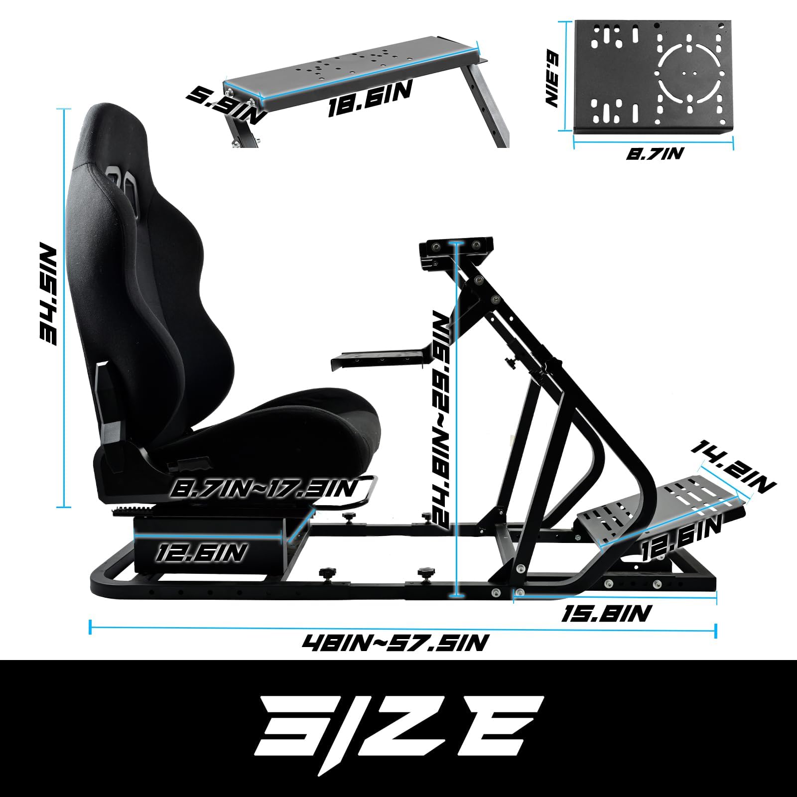 Anman Foldable Simulator Cockpit with Seat fit for Logitech/Thrustmasterg23/Fanatec g25,g923,g920,G PRO,T-GT,T248x,T80,T300RS,V9 V12,Height Classic Square Racing wheel Stand,NOT Include Electronics