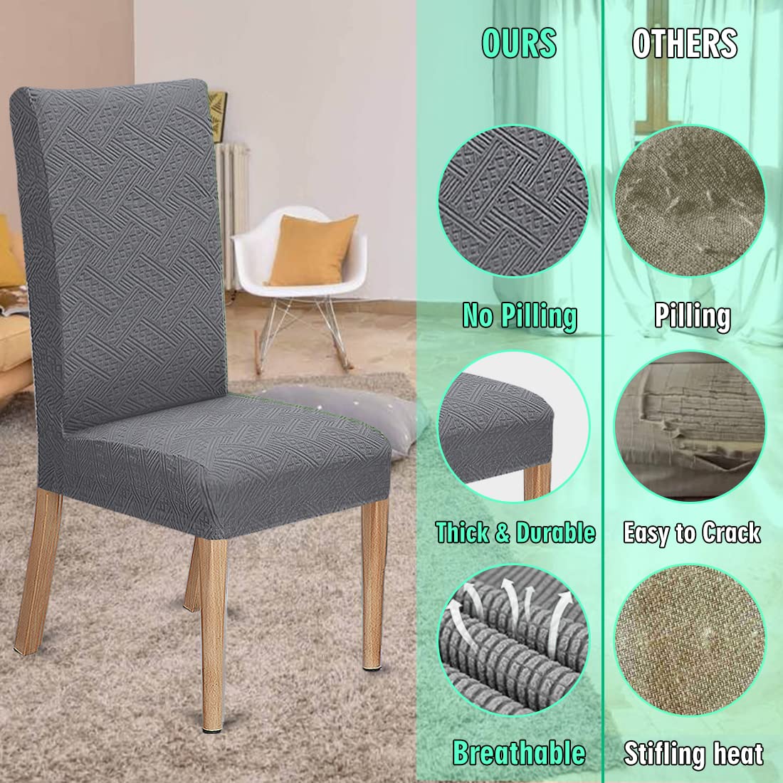 Dining Room Chair Covers Set of 4, Stretch Parsons Chair Slipcover Removable Washable Kitchen Chair Protector for Dining Room Hotel (Dark Gray)
