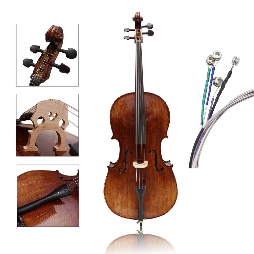 Imelod Cello strings Full Set (A-D-G-C) Universal Steel Core Nickel-Chromium Wound with Nickel-plated Ball End for 4/4 3/4 1/2 1/4 Cellos