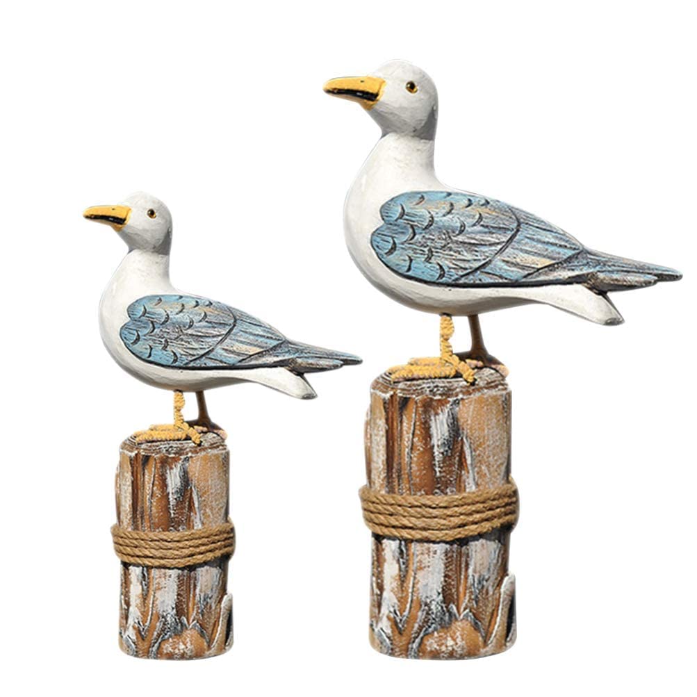 IMIKEYA 2pcs Wooden Seagull Nautical Beach Figurine Decorations Ornaments Mediterranean Style Decoration for Bedroom Living Room Garden