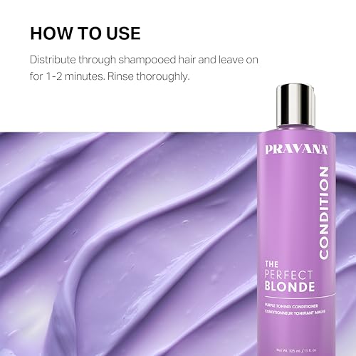 PRAVANA The Perfect Blonde Purple Toning Conditioner | Neutralizes Brassy, Yellow Tones | For Color-Treated Hair | Adds Strength, Shine, Elasticity | 11 Fl Oz