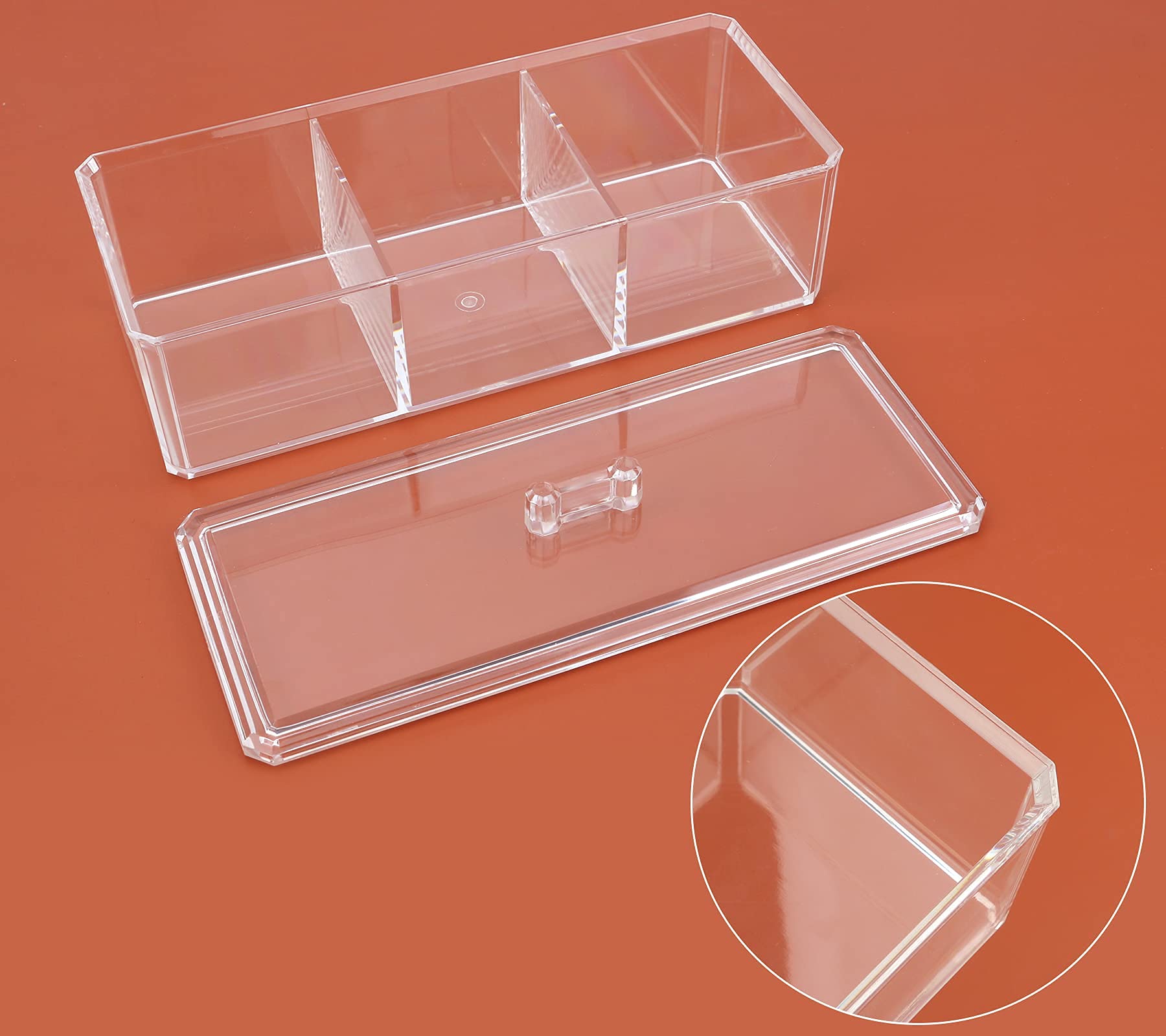 dedoot Plastic Drawer Organizer, Clear Acrylic Vanity Desk Storage and Organizer, 3 Compartment Make Up Holder with Lid Bathroom Display Storage Container for Jewelry, Small Items, 9.17x3.7X3.46 Inch