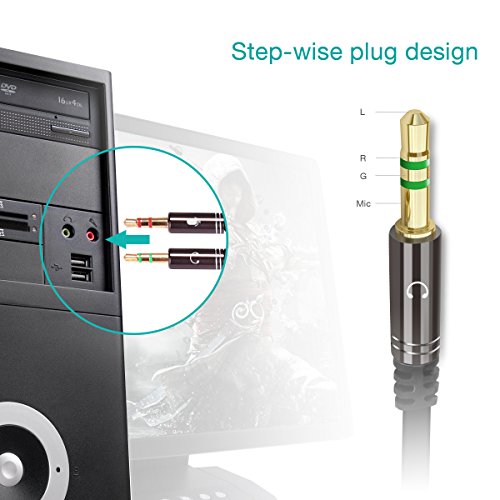 KINGTOP Headset Splitter Cable 3.5mm Female to 2 Male for PC Computer and Old Version Laptop