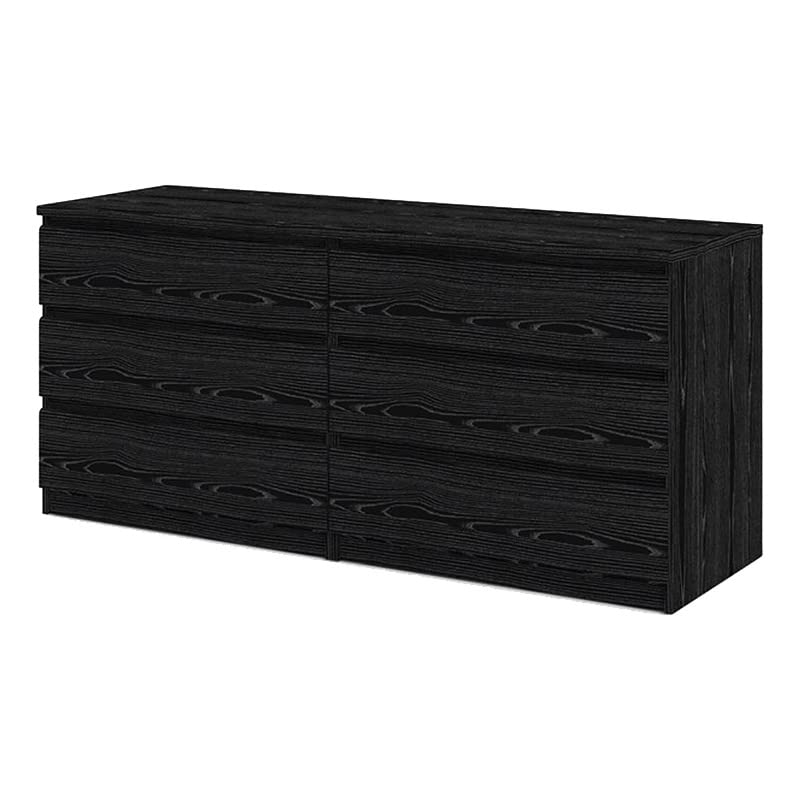 Pemberly Row Modern Contemporary 6 Drawer Wide Double Bedroom Dresser in Black Woodgrain