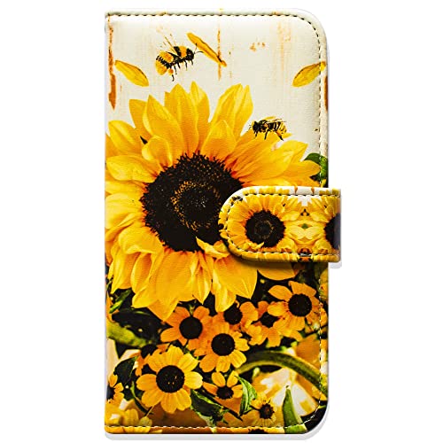 Bcov Galaxy A14 5G Case, Sunflower Bee Flip Phone Case Wallet Cover with Card Slot Holder Kickstand for Samsung Galaxy A14 5G