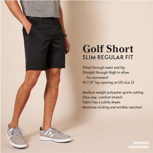 Amazon Essentials Men's Slim-Fit Stretch Golf Short, Grey, 34