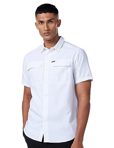 Columbia Men's Silver Ridge 2.0 Short Sleeve Shirt, UV Sun Protection, Moisture Wicking Fabric, White, Medium