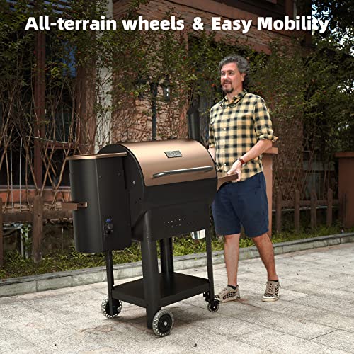 HiMombo Wood Pellet Grill and Smoker TWPG 570 sq, 8 in 1 BBQ Grill with 150-500β Auto Temperature Control, D2 Smoker Grill with Extendable Hopper, Foldable Table Legs and Cover, for Outdoor Grill,Smoke,Bake and Roast