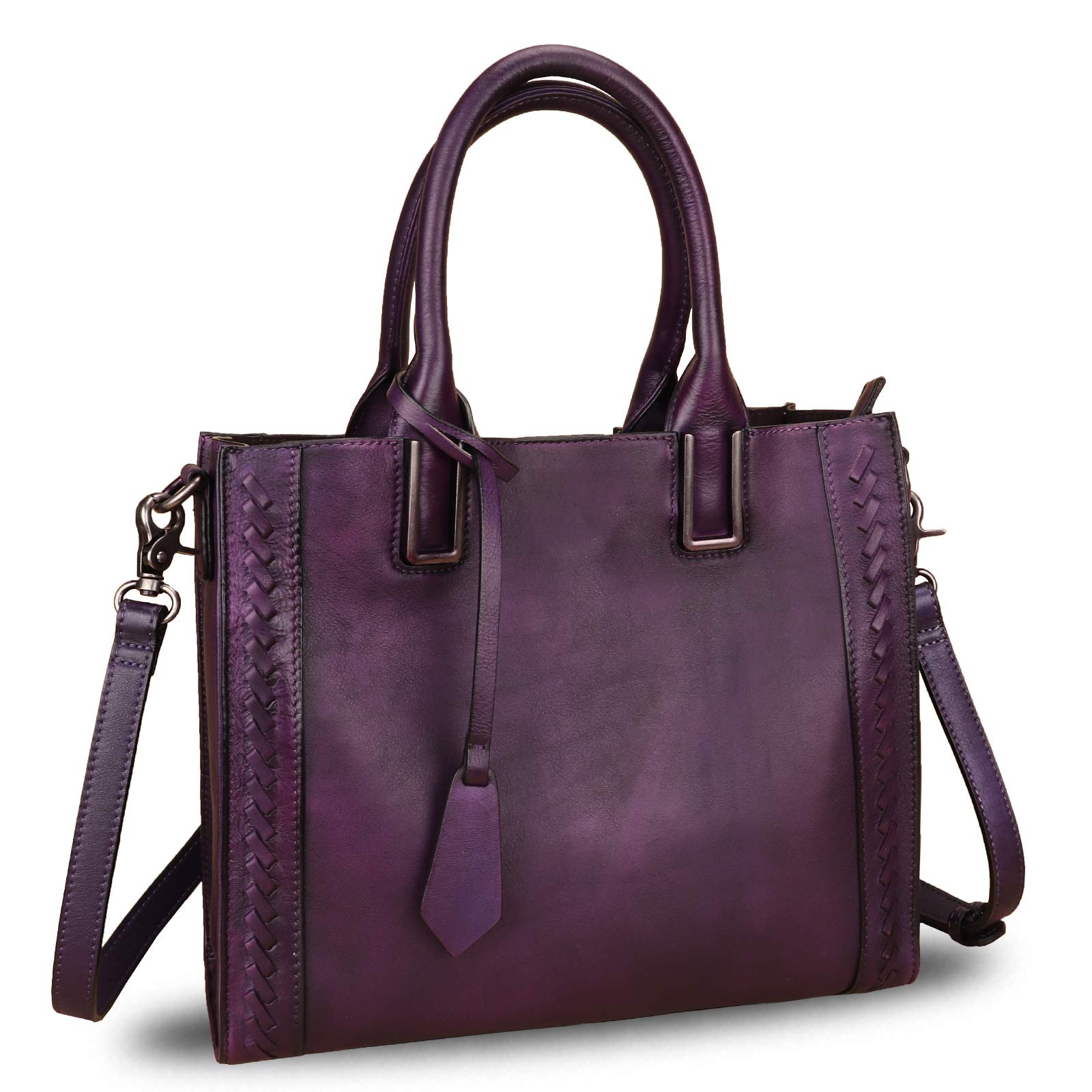 Genuine Leather Satchel Handbag for Women Vintage Handmade Shoulder Bag Cowhide Tote Purse (Purple)