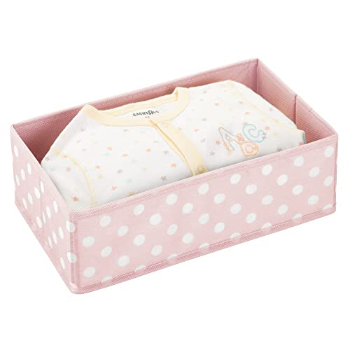 mDesign Fabric Drawer Organizer Bins, Kids/Baby Nursery Dresser, Closet, Shelf, Playroom Organization, Hold Clothes, Toys, Diapers, Bibs, Blankets, 3 Pack - Pink/White Polka Dot
