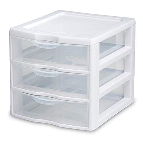Tribello 3 Drawer Plastic Storage, Mini Drawer Unit, White Frame With Clear Drawers for Craft Storage - 8.5"L X 7.25"W X 6.75"H Inches - American Made (1 Pack)