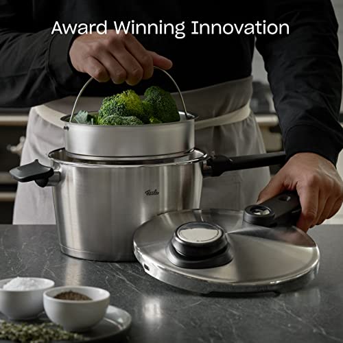 Fissler Vitavit Premium Pressure Cooker with Steamer Insert - Premium German Construction - Built to Last for Decades - Safe & Easy Pressure Cooker with Glass Lid - For All Cooktops - 2.6 Quarts