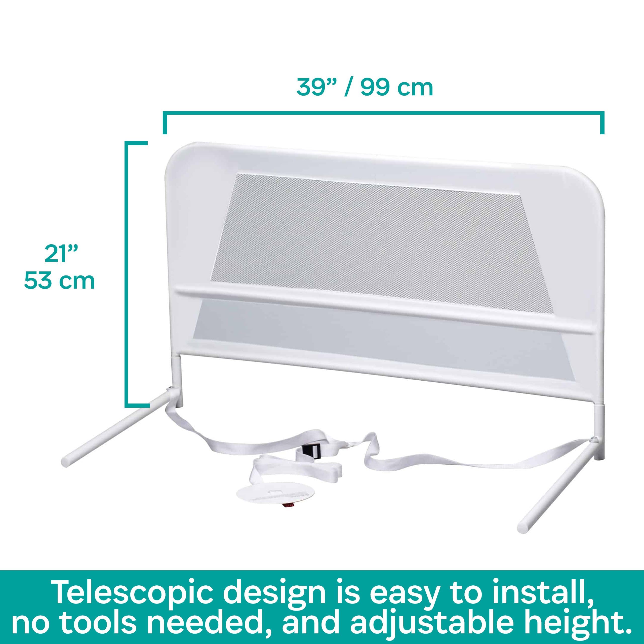 KidCo Children's Toddler Mesh 39 Inches Long Bed Rail Guard for Twin, Double, Full Size Queen, and King Mattress, White (Single)